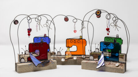 Sewing machine sculptures in stained glass - Orchid Stained Glass, Fareham