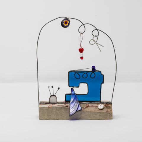 Vintage stained glass sewing machine sculpture mid blue - Orchid ...