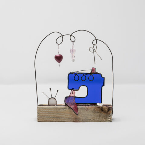 Vintage stained glass sewing machine sculpture dark blue - Orchid ...