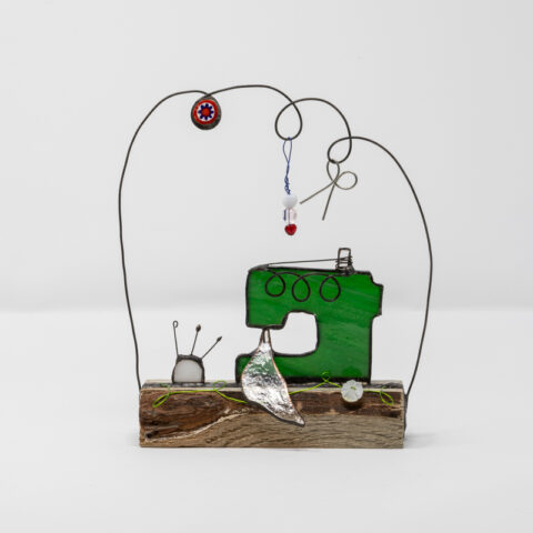 Vintage stained glass sewing machine sculpture green - Orchid Stained ...